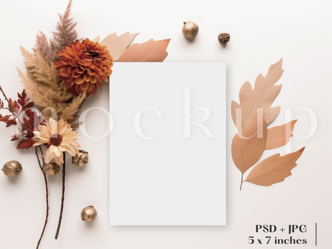 5 X 7 Fall Card Mockup | Fall Floral Baby Shower Card Mockup | Thanksgiving Party Invite Mockup ...