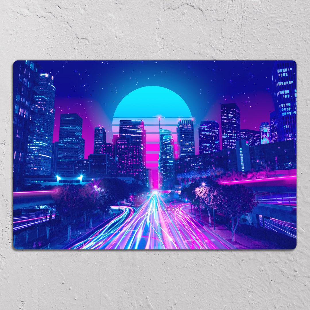 Los Angeles Downtown Vaporwave Fine Art Metal Print, California ...