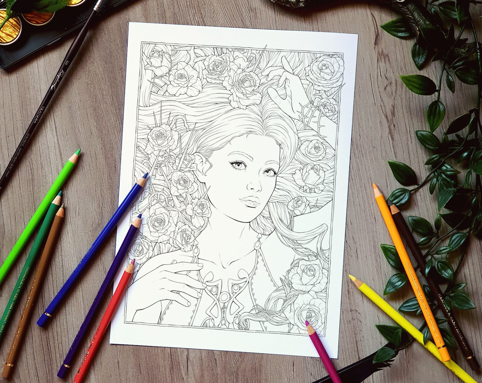 Fantasy Coloring Page Burnt Rose Printable Download - Etsy