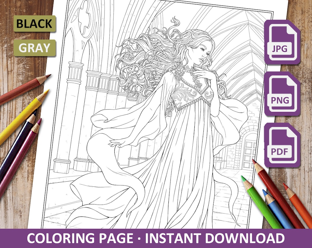 Gothic Coloring Page Ethereal Wanderer Printable Download - Etsy