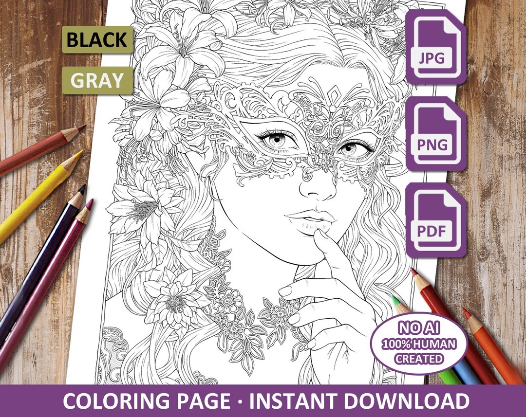 Fantasy Coloring Page - Masquerade - Printable Download - Etsy