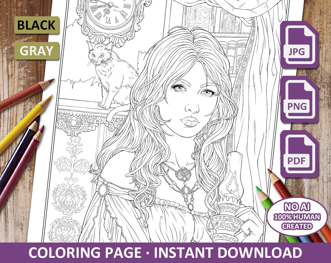 Gothic Coloring Page the Witching Hour Printable Download - Etsy