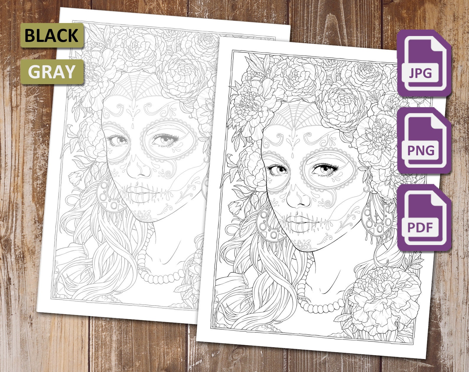 Gothic Coloring Page Catrina Printable Download - Etsy