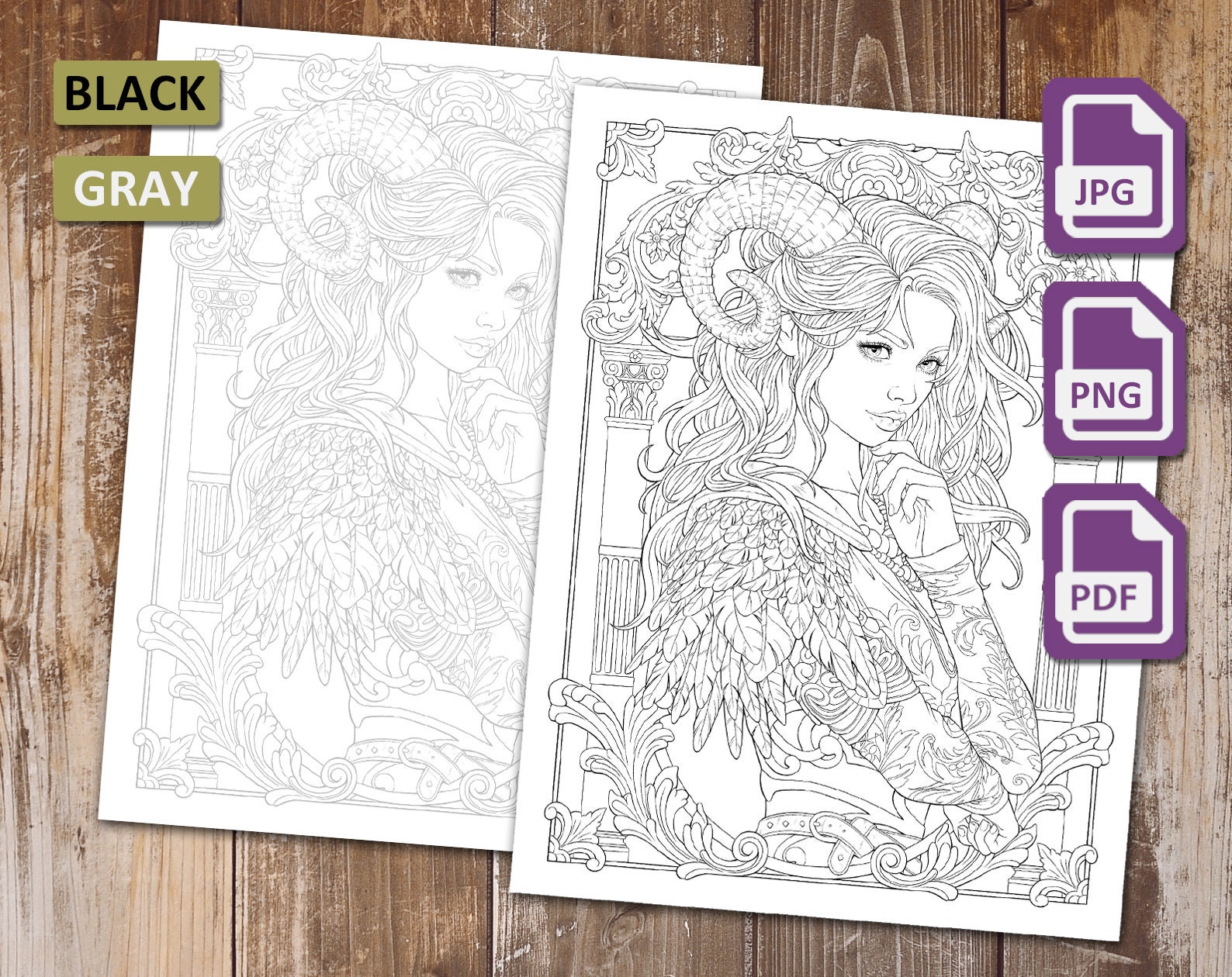 Fantasy Coloring Page Ebony Printable Download - Etsy