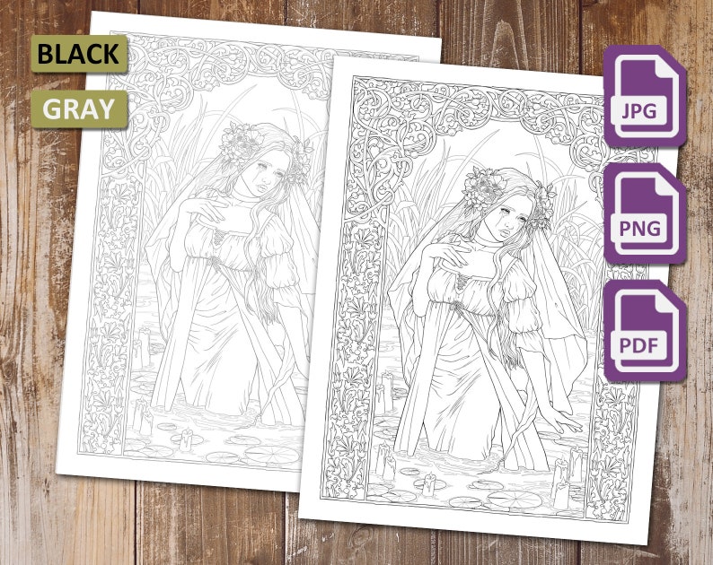 Gothic Coloring Page the Nymph's Lament Printable Download - Etsy