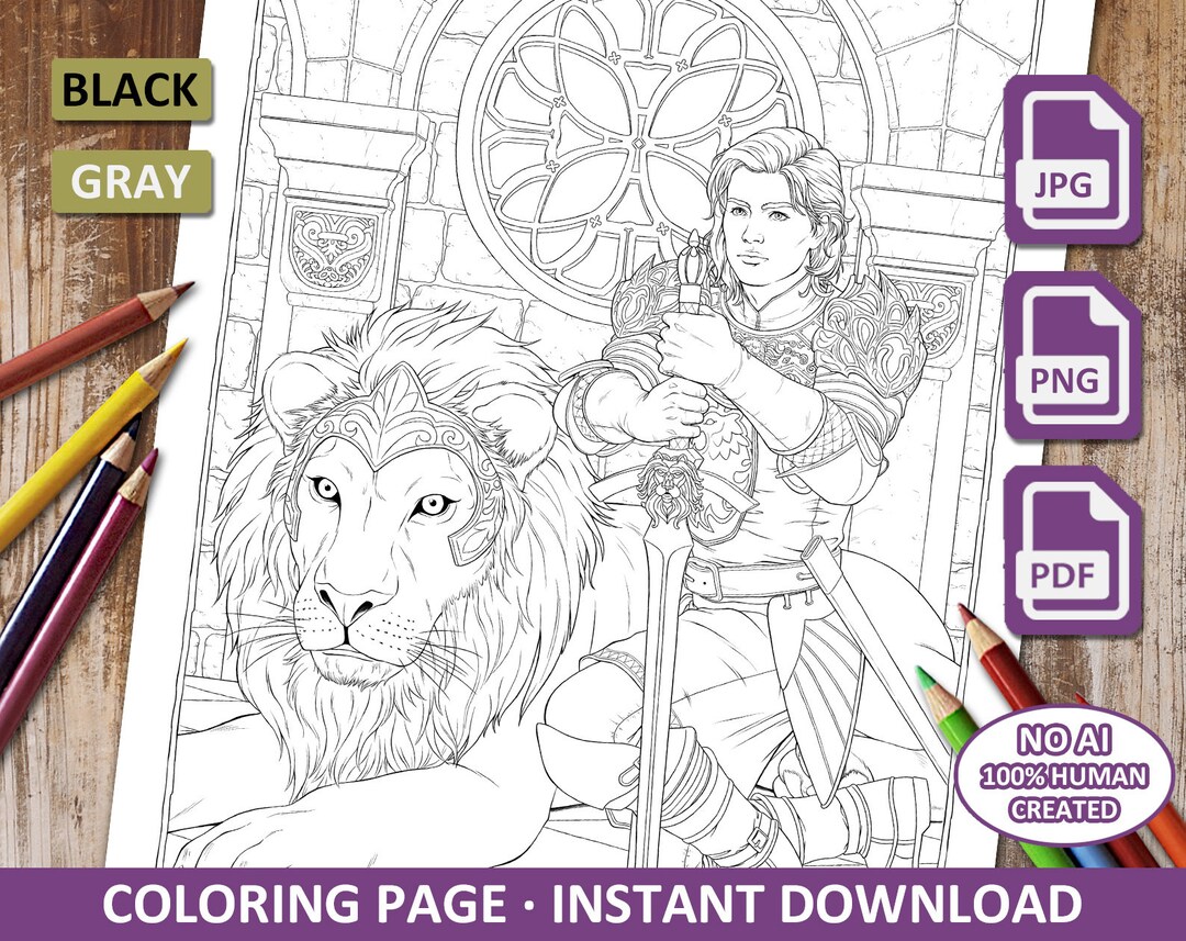 Fantasy Coloring Page the Will of the Lion Printable Download - Etsy