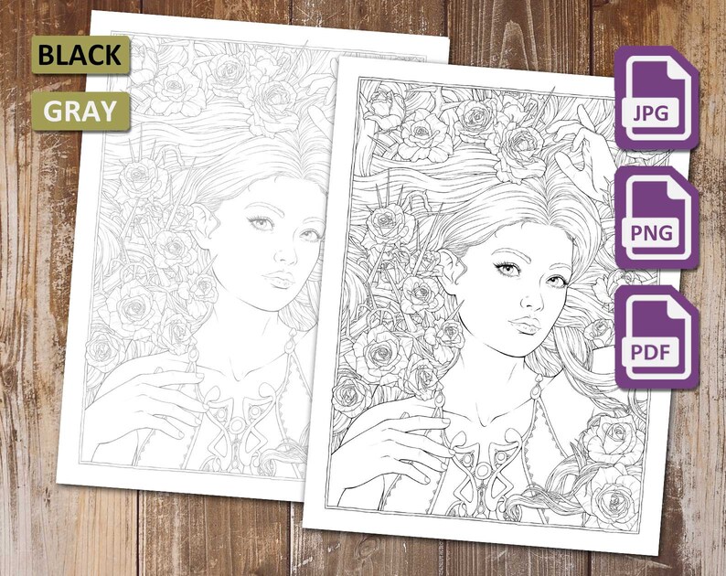 Fantasy Coloring Page Burnt Rose Printable Download - Etsy