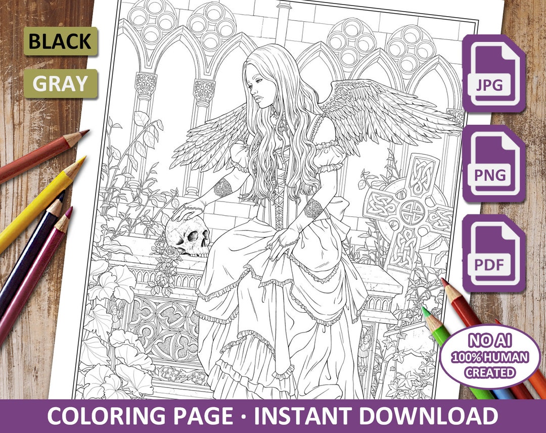Gothic Coloring Page Guardian of Eternal Rest Printable Download - Etsy