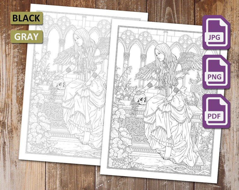 Gothic Coloring Page Guardian of Eternal Rest Printable Download - Etsy