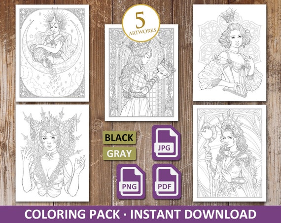 Coloring Pack 3 5 adult coloring pages Printable download | Etsy