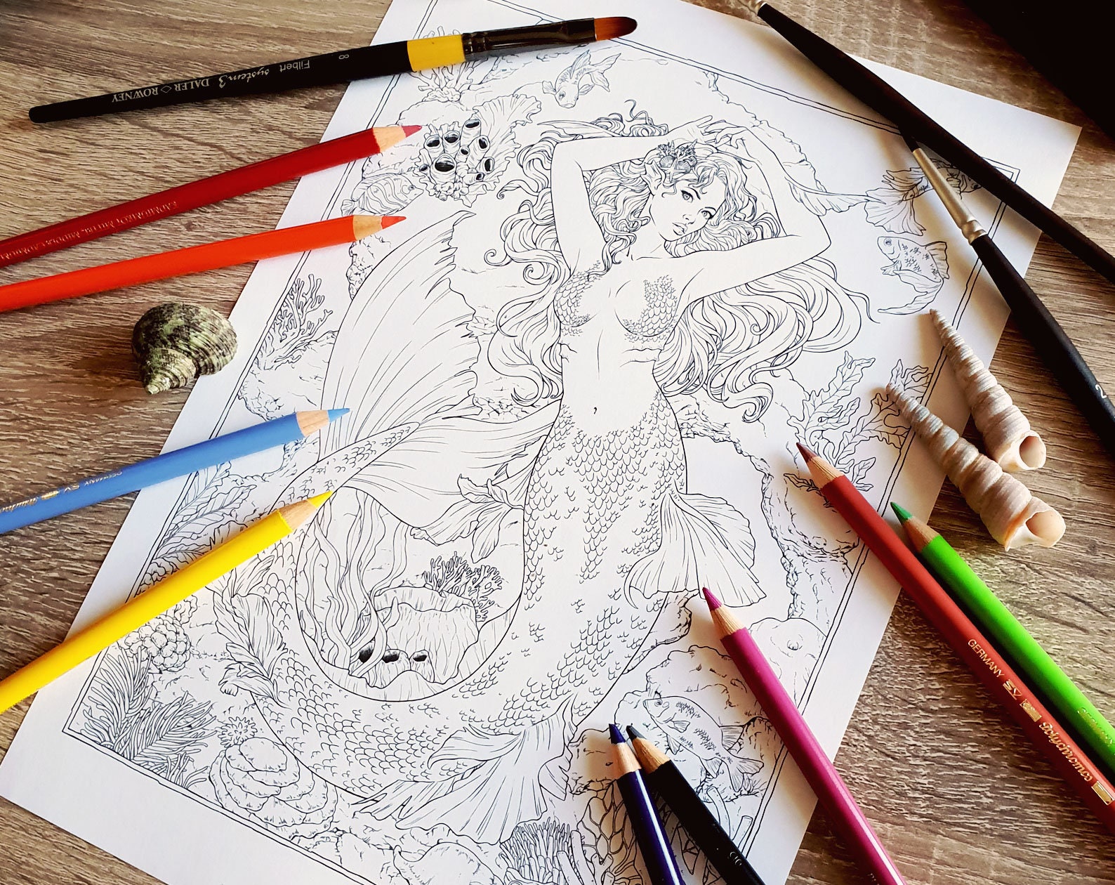 Fantasy coloring page Mermaid's domain Printable | Etsy