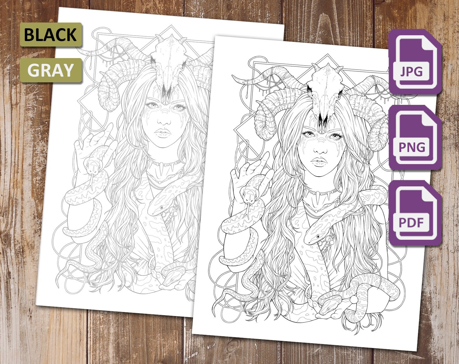 Gothic Coloring Page Enchantress Printable Download - Etsy