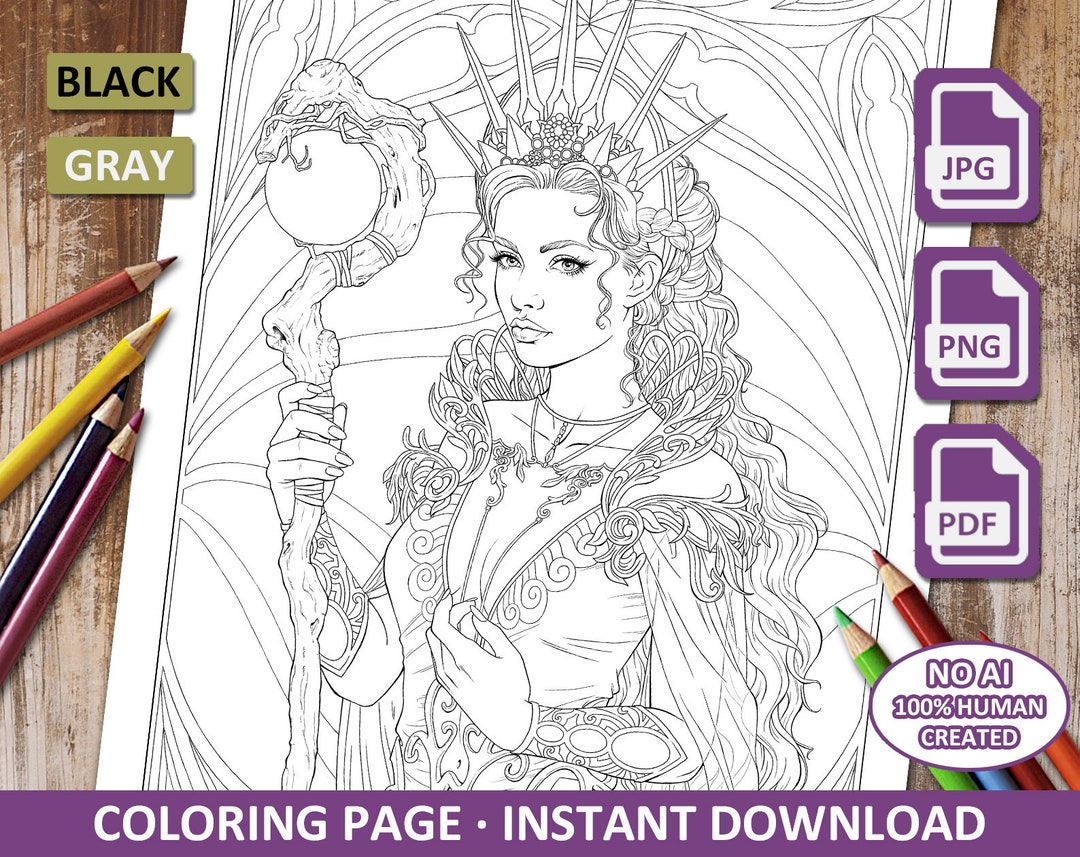 Fantasy Coloring Page Sorceress Printable Download - Etsy