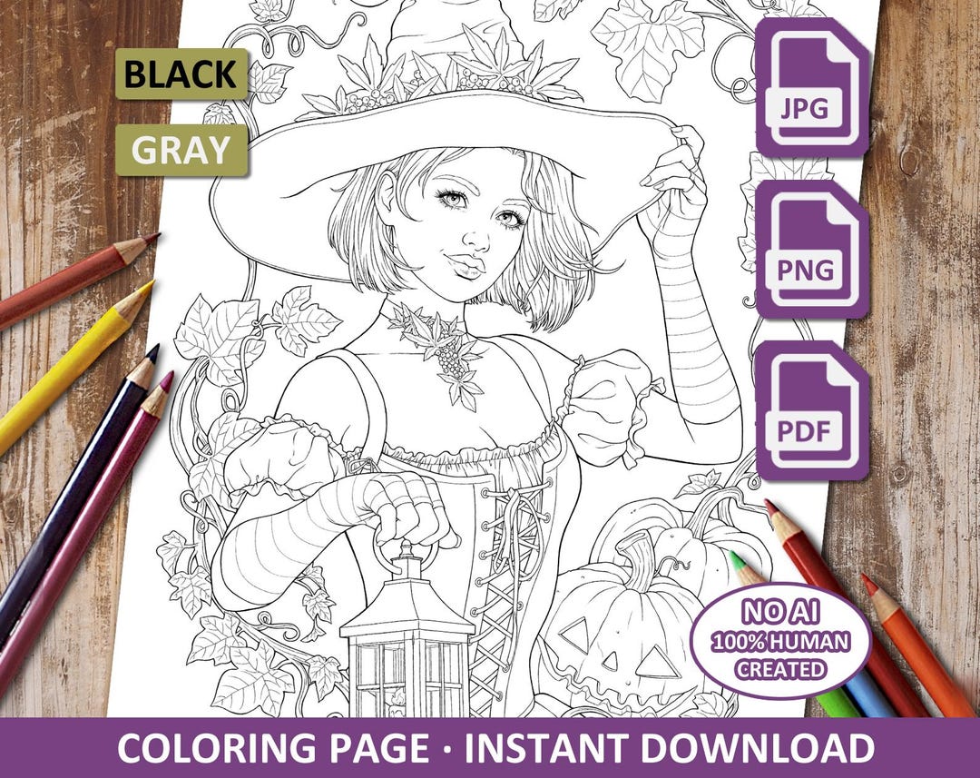 Fantasy Coloring Page - Halloween Season - Printable Download - Etsy