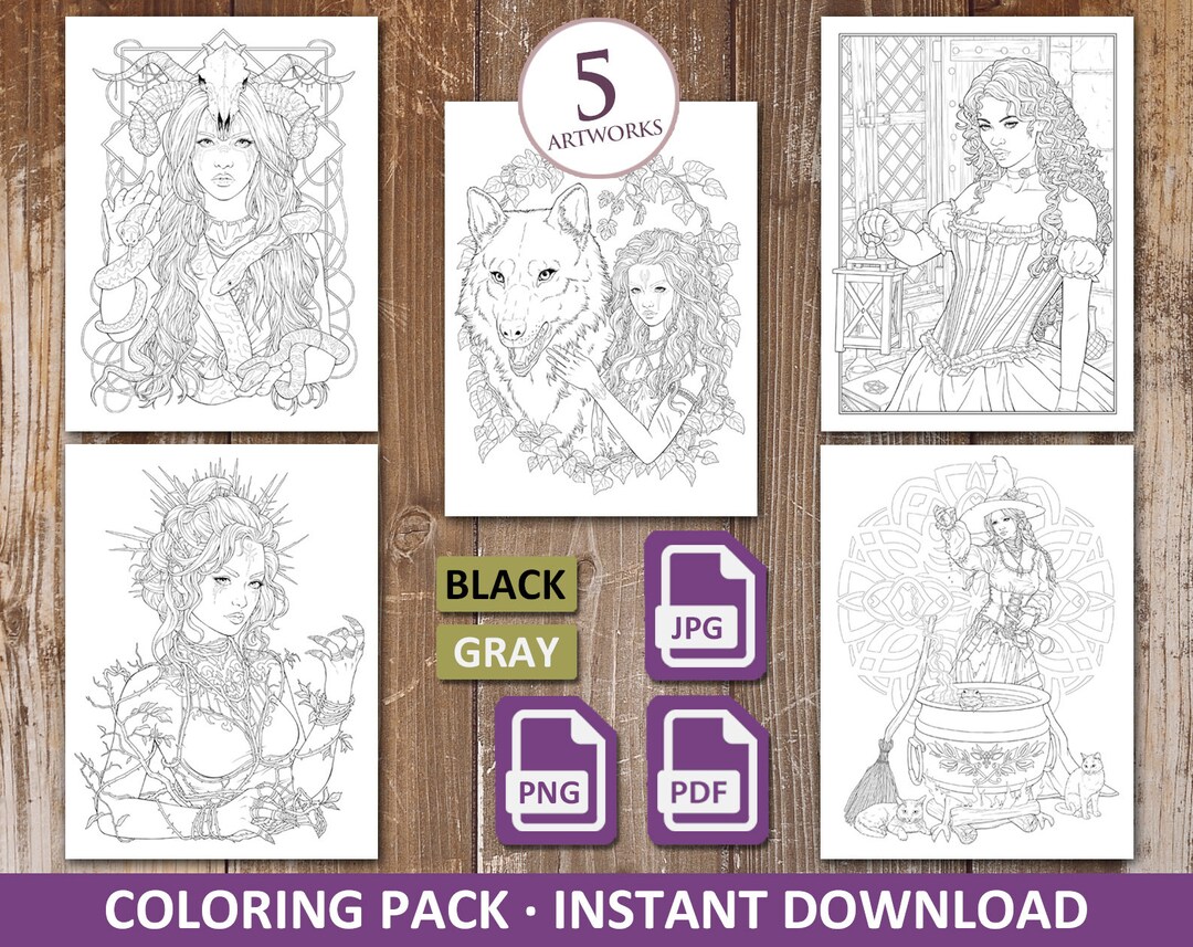Coloring Pack 12 5 Adult Coloring Pages Printable Download - Etsy