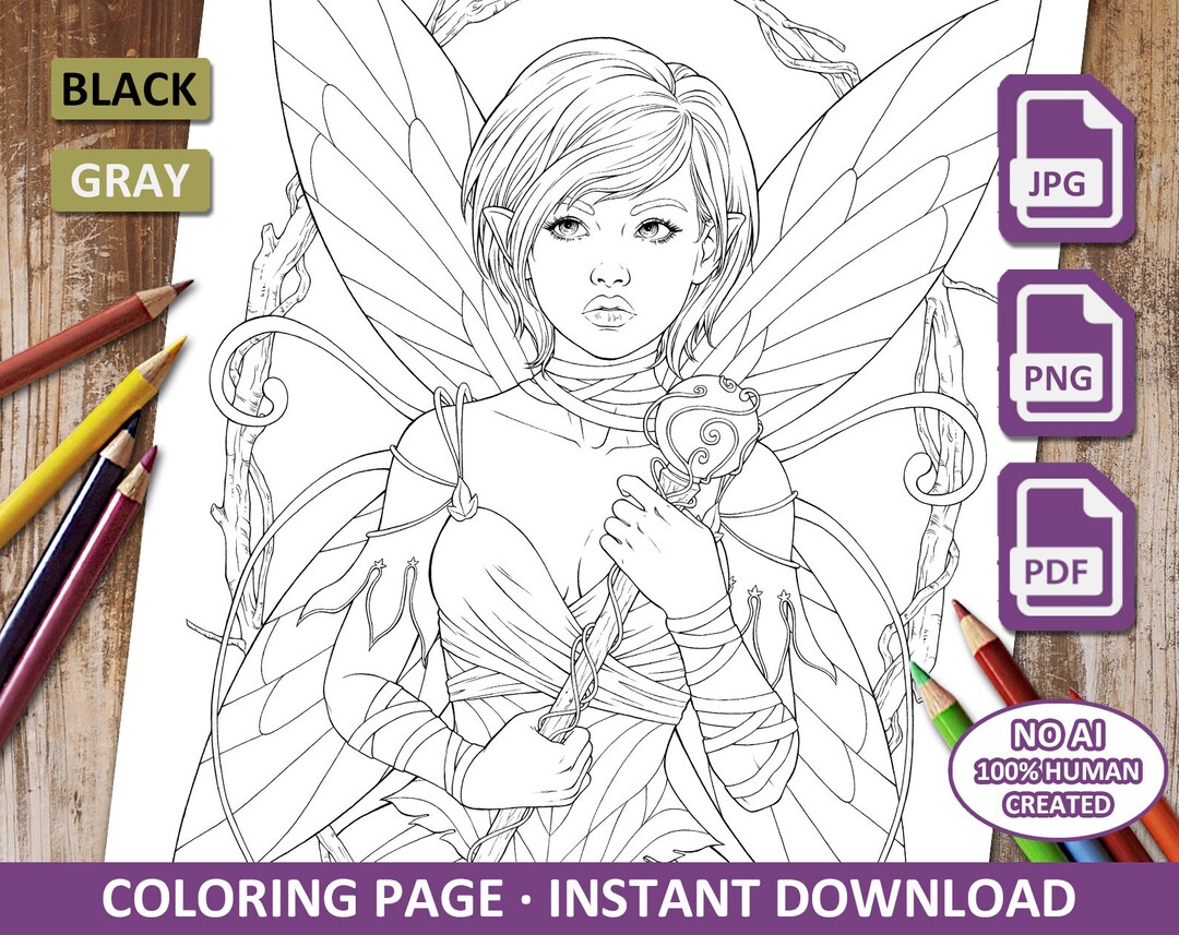 Fantasy Coloring Page Fairy Scepter Printable Download - Etsy
