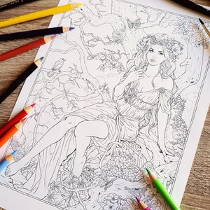 Fantasy coloring page Forest Nymph Printable download | Etsy