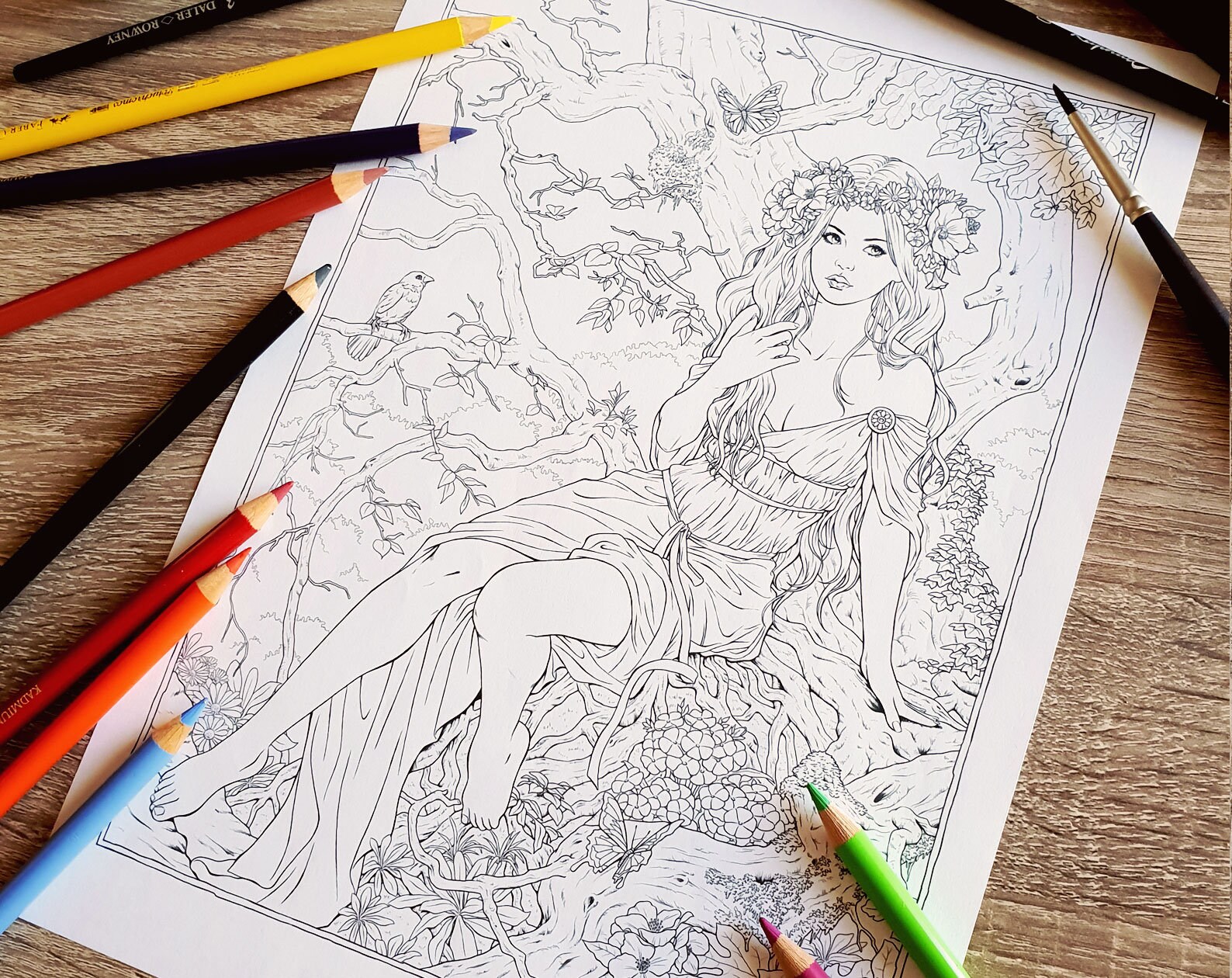 Fantasy coloring page Forest Nymph Printable download | Etsy