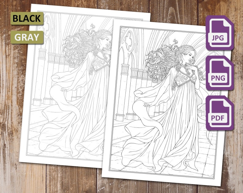 Gothic Coloring Page Ethereal Wanderer Printable Download - Etsy