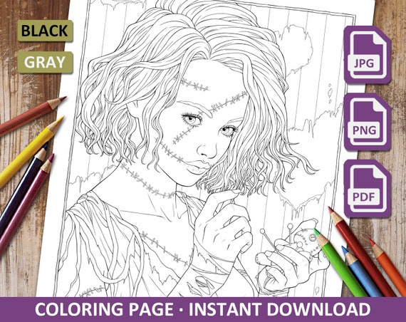 Gothic Coloring Page Lil Voodoo Doll Printable Download - Etsy