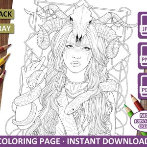 Gothic Coloring Page Enchantress Printable Download - Etsy