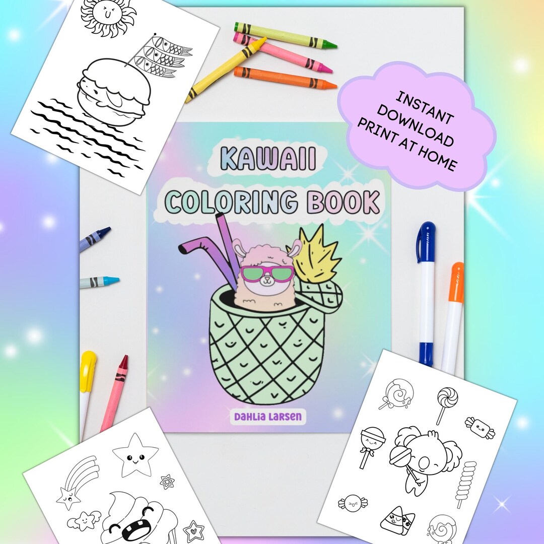 Cute Kawaii Coloring Pages Printable for Kids, Adult Colouring Sheets ...