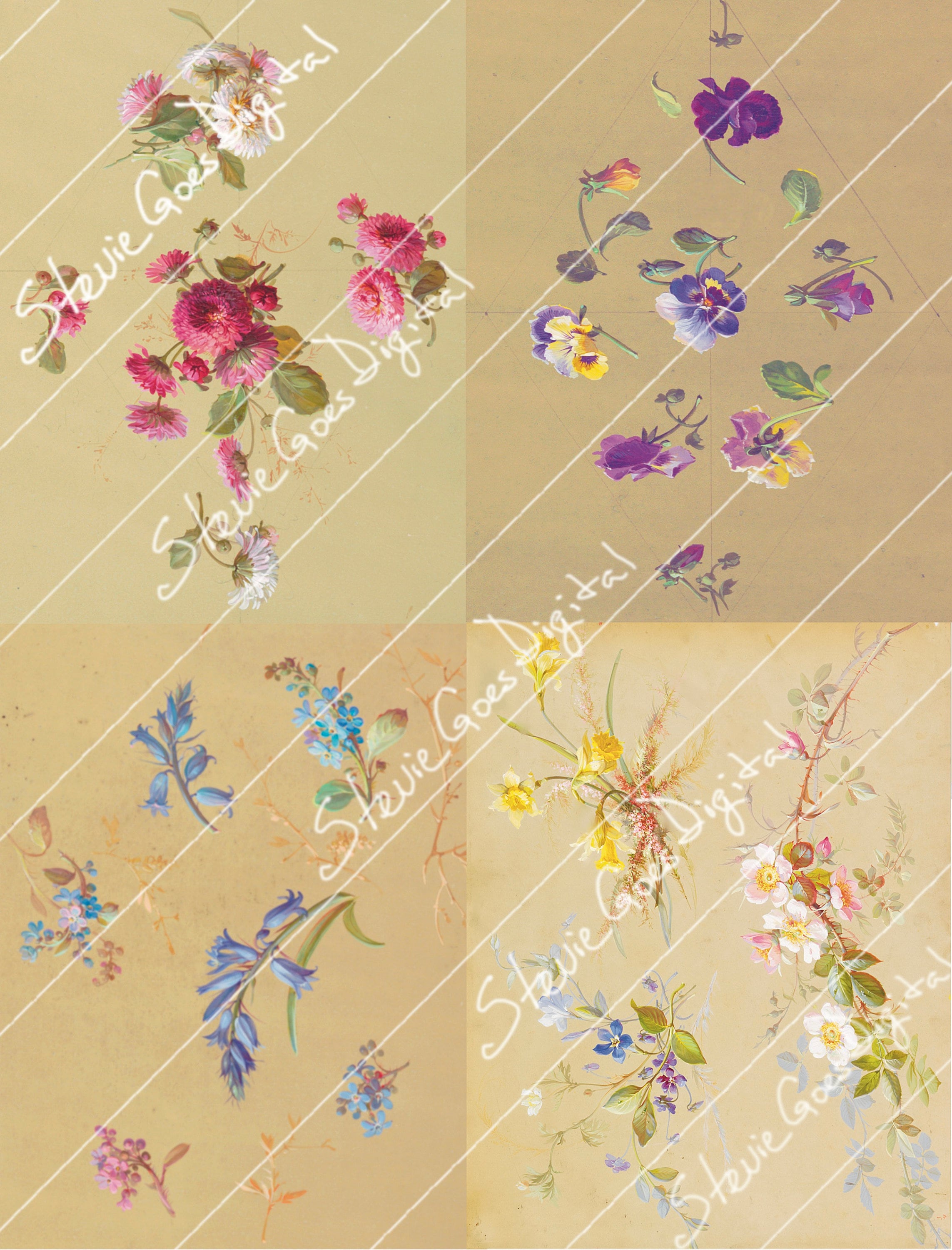 Vintage Ceiling Flower Art Collection A Printable Digital - Etsy