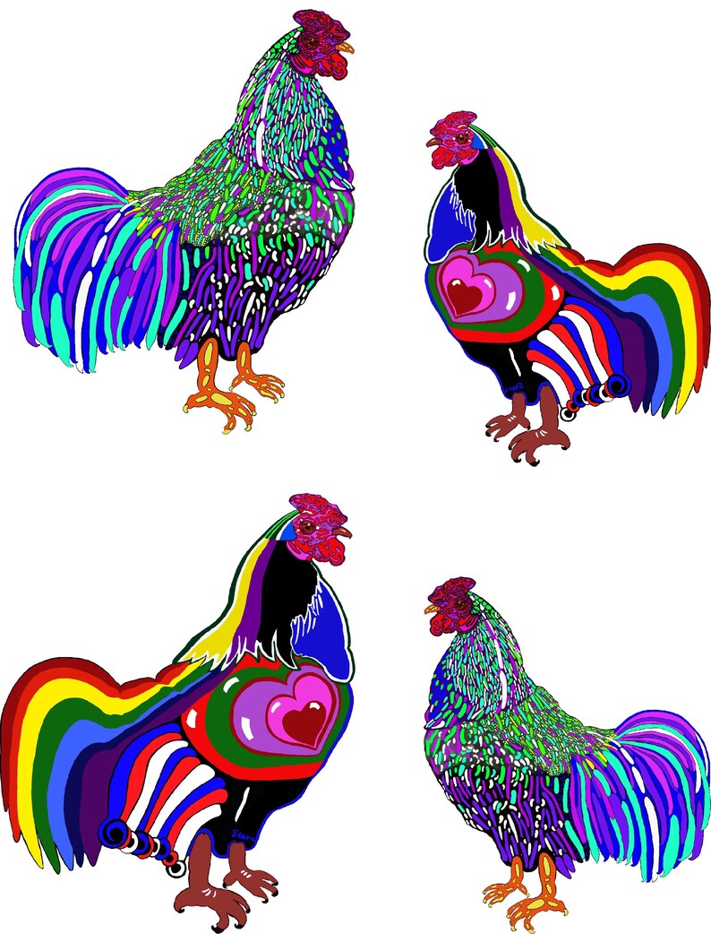 Digital Images of Colorful Roosters - for Your Junk Journal or Collage ...