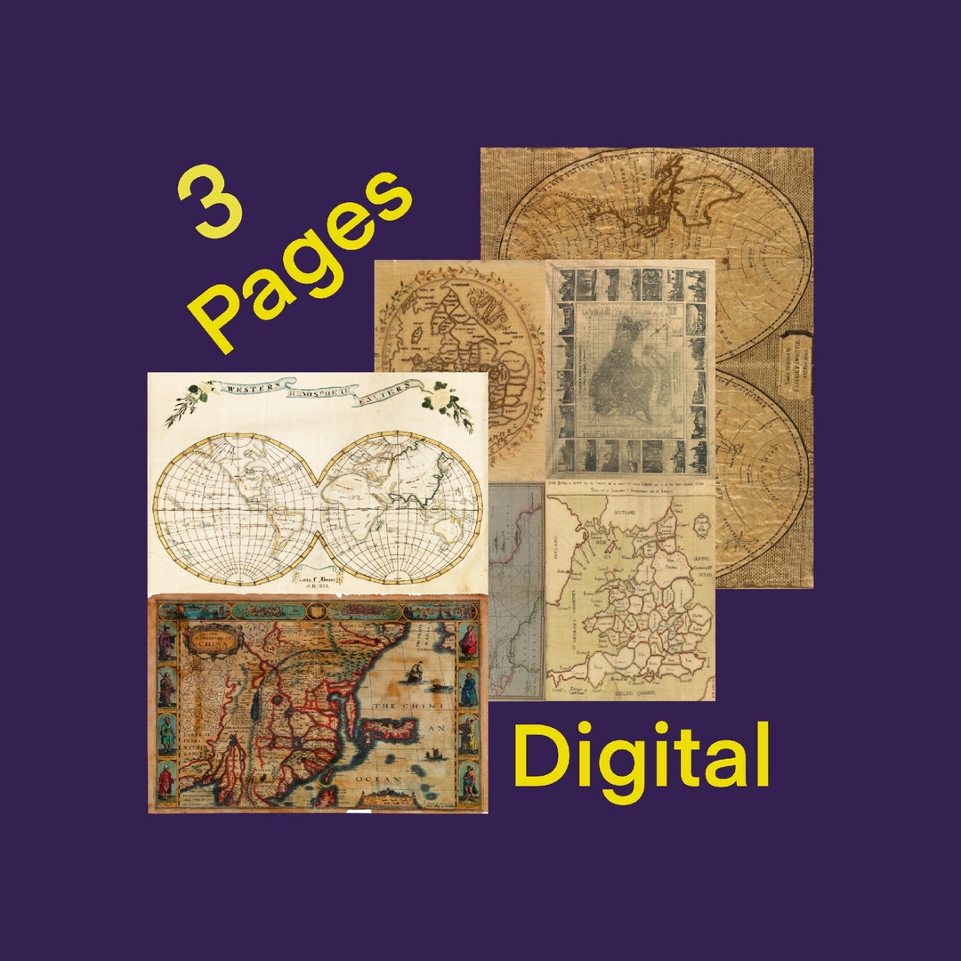 Maps Ephemera Vintage Antique Printable Digital Paper Letter Sized for ...