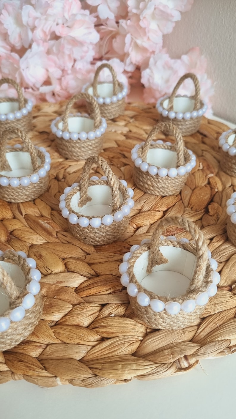 Handmade Jute Mini Basket With Pearl Edges: Wedding Favor - Etsy