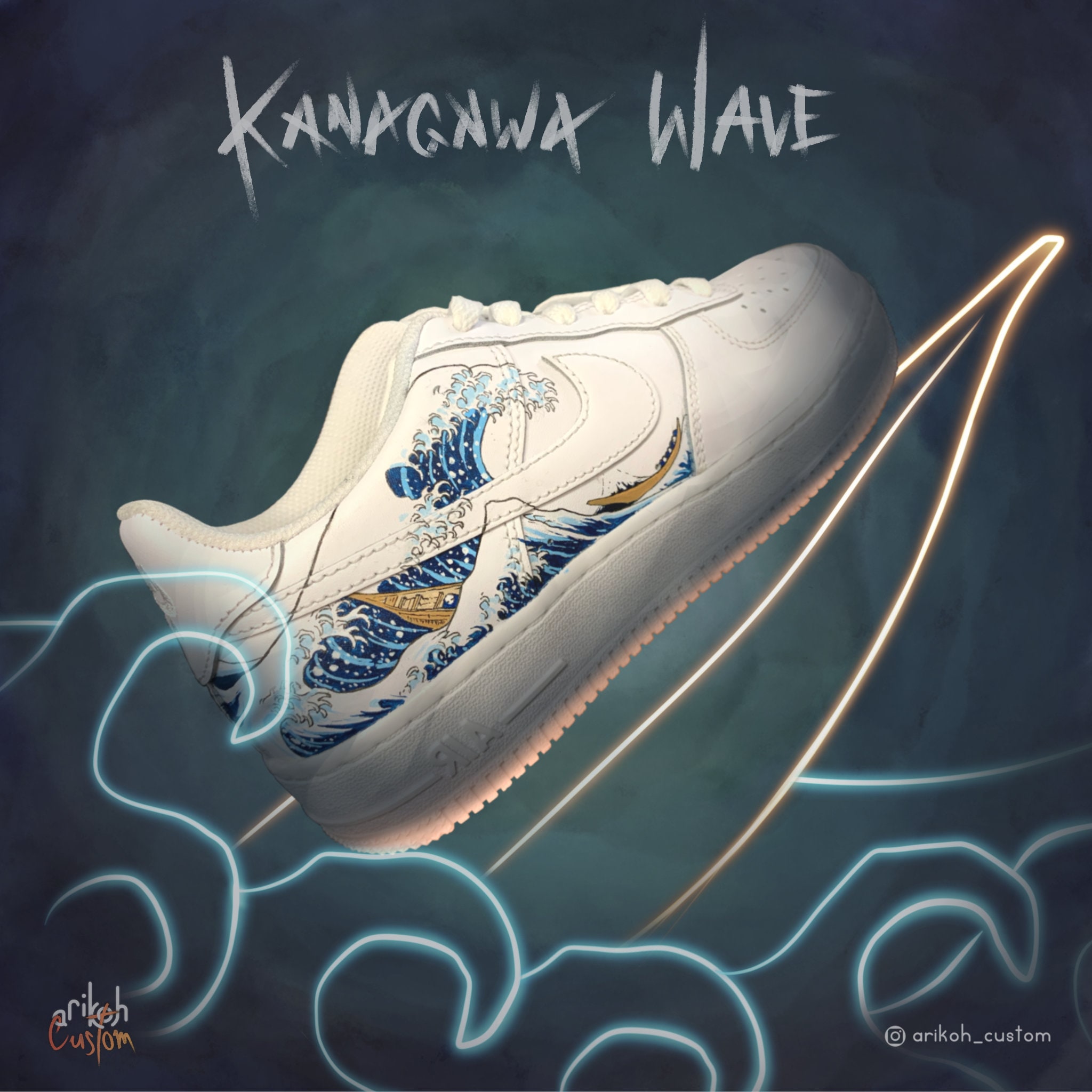 The Kanagawa Wave Nike Custom Sneakers - Etsy