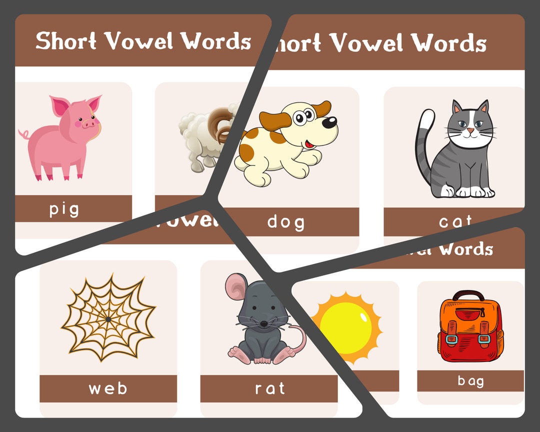 Short Vowel Words pack of 7 Flash Cards for Kids Flashcards School ...