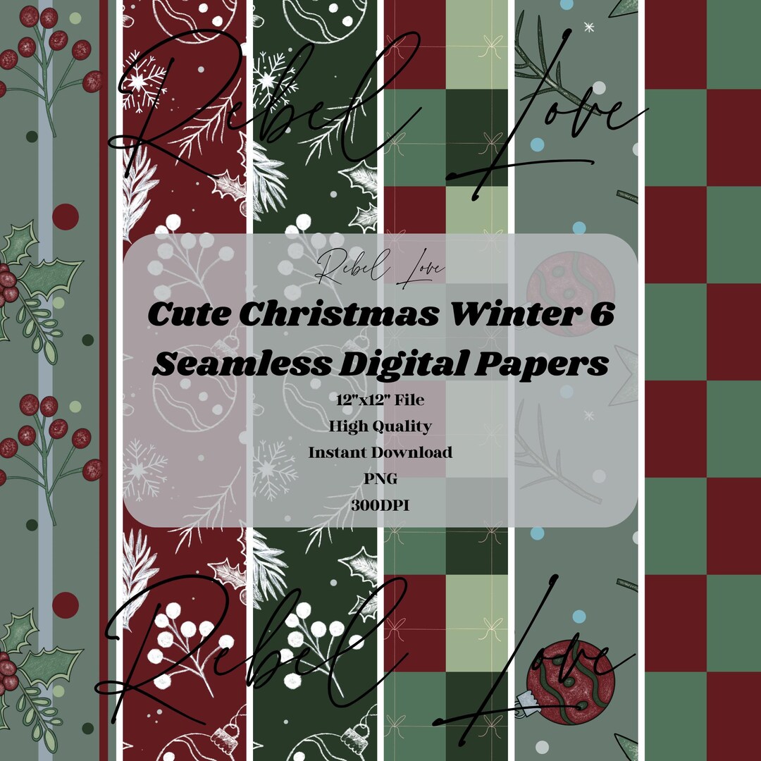 Christmas Seamless Pattern Bundle, Hand Drawn Holiday, Ornament, Berry ...