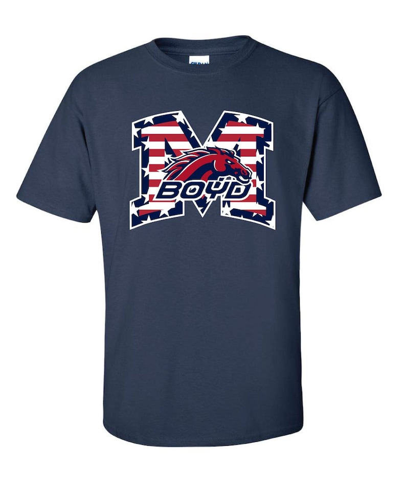 Mckinney Boyd High School Boyd Broncos Large M USA Flag Logo Tshirt ...