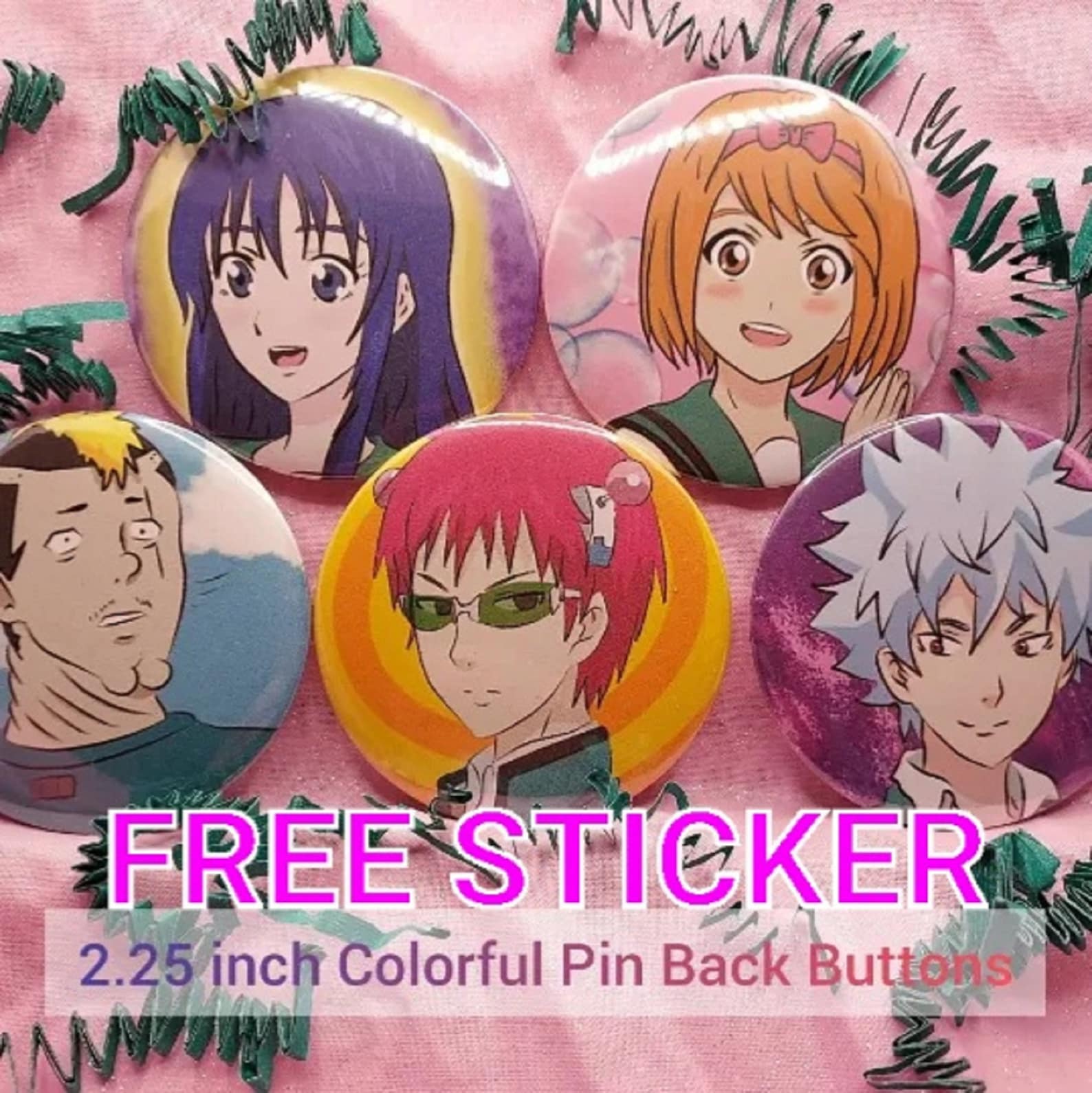 Saiki K Anime 2.25 Inch Pin Back Buttons WITH FREE STICKER - Etsy