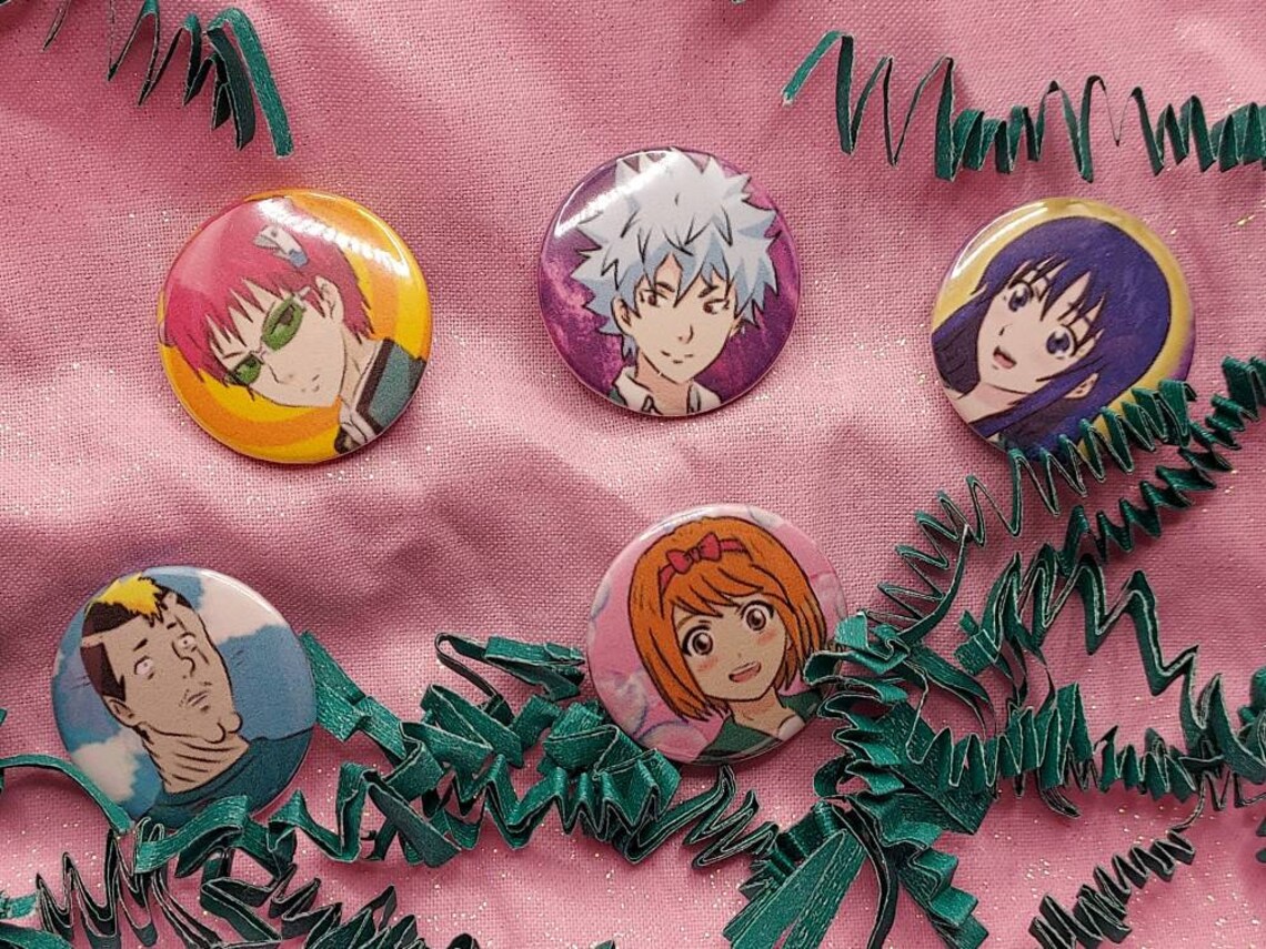 Saiki K. 1 Inch Anime Pin Back Buttons WITH FREE STICKER - Etsy