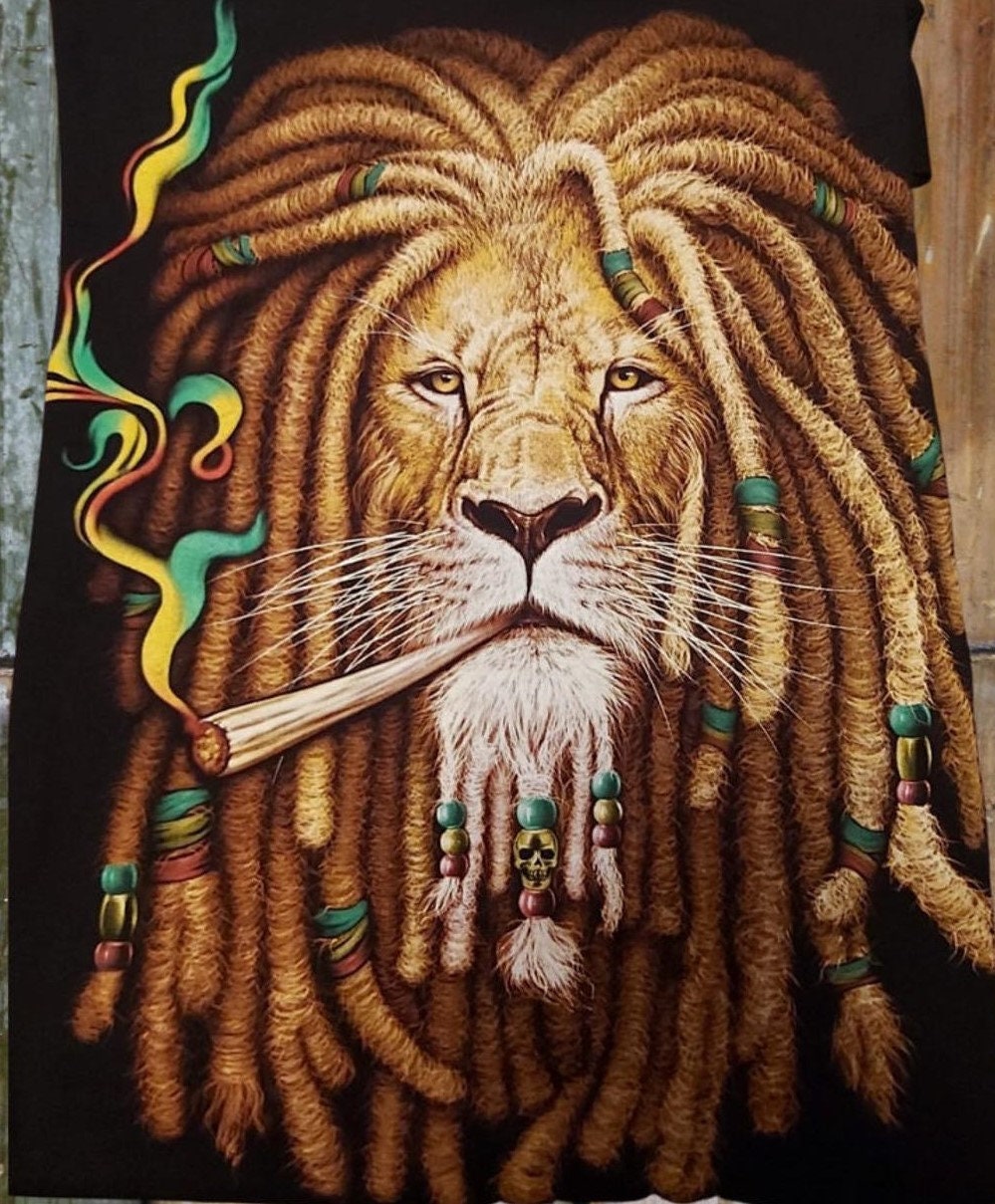 Rasta Lion Design T Shirt Dreadlock Lion Smoking Rasta Etsy