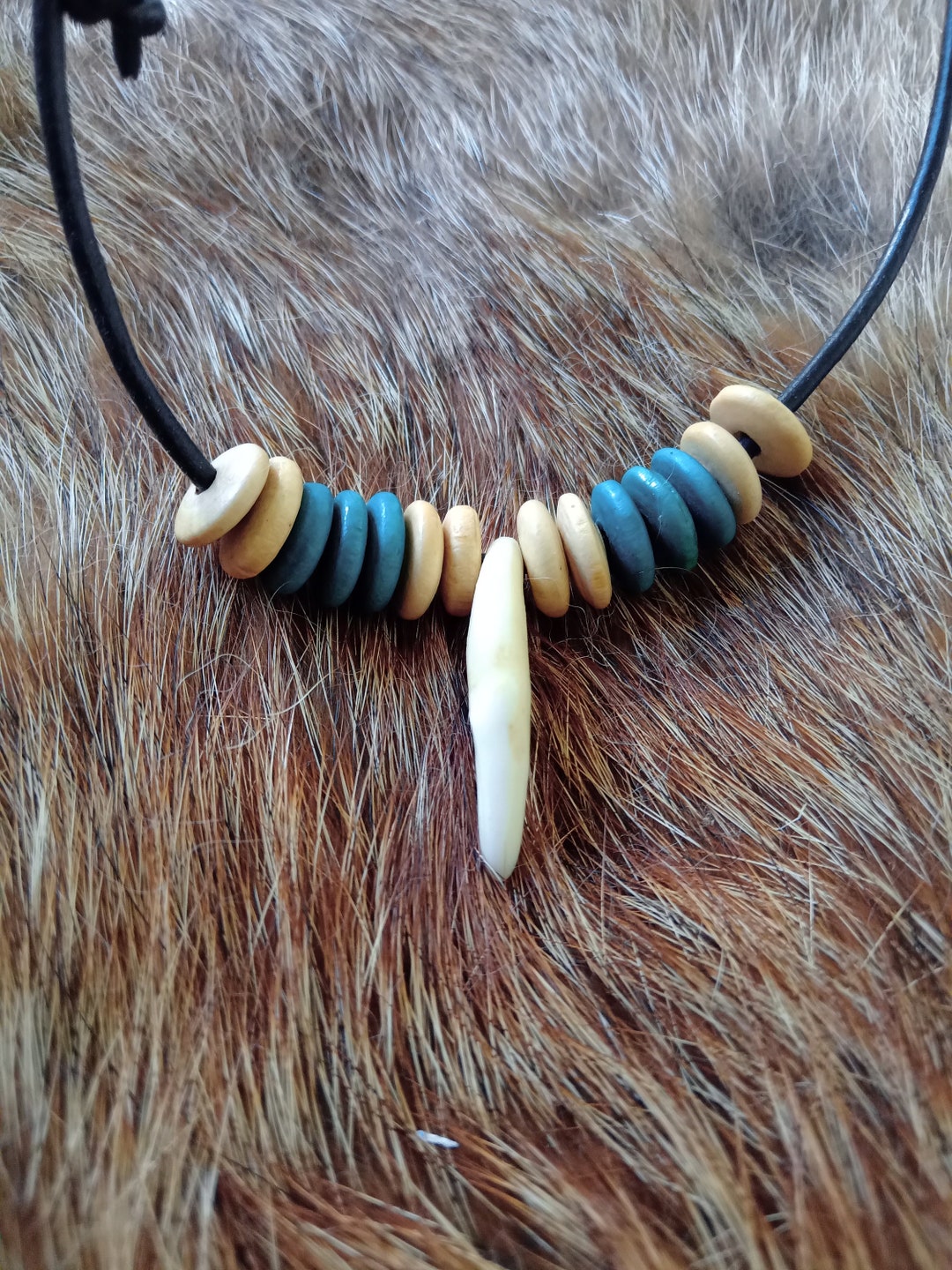 Handmade Native American Style Necklace With Real Wolf Teeth and ...