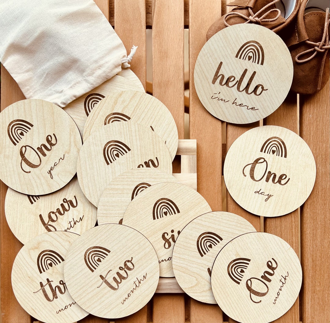 Milestones Wood, Monthly Photos, Baby Wooden Cards, Baby Shower Gift ...