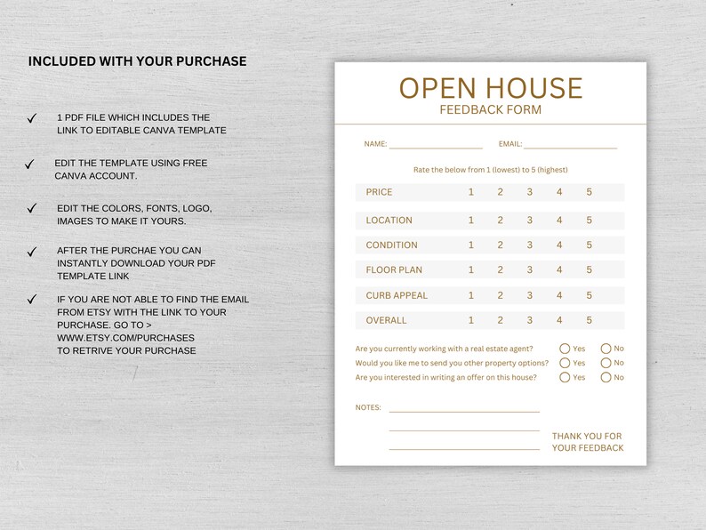 Neutral Open House Feedback Form, Editable Template, Real Estate ...