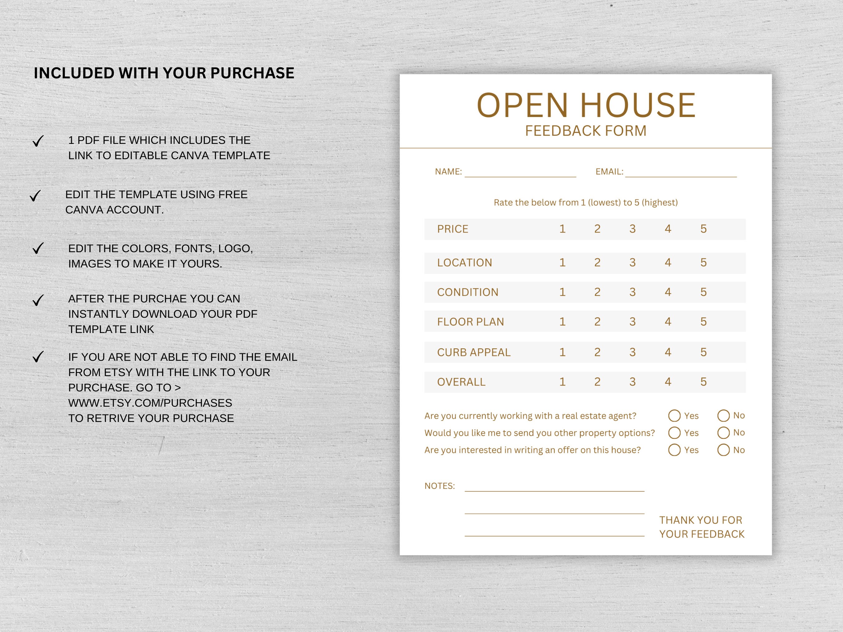 Neutral Open House Feedback Form, Editable Template, Real Estate ...