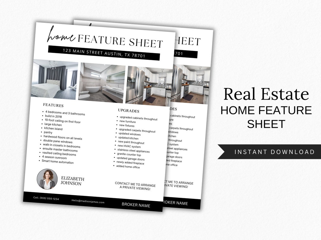 Minimal Home Feature Sheet Flyer Template, Real Estate Marketing, Real ...