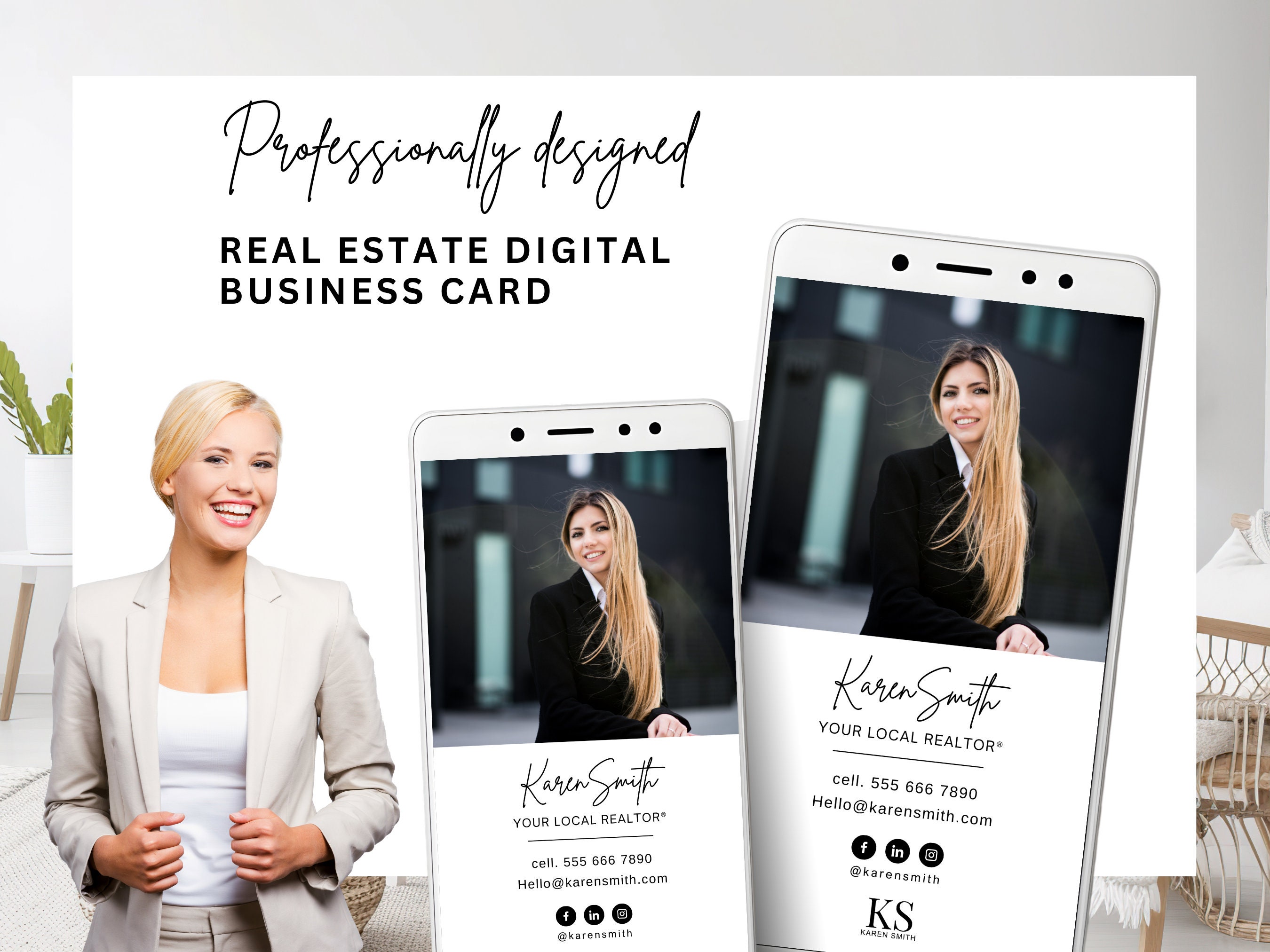 Digital Business Card Canva Template | Business Card | Real Estate ...