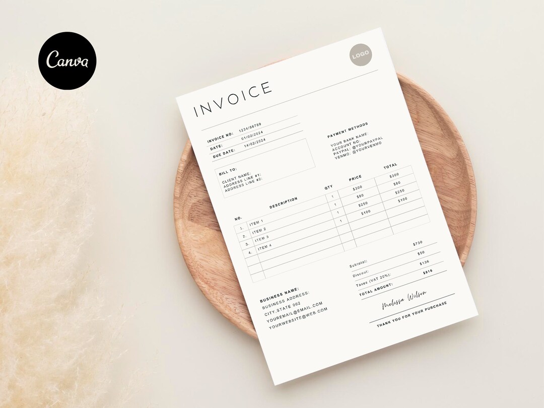 Minimal Boho Style Invoice Template Printable Invoice Printable Receipt ...