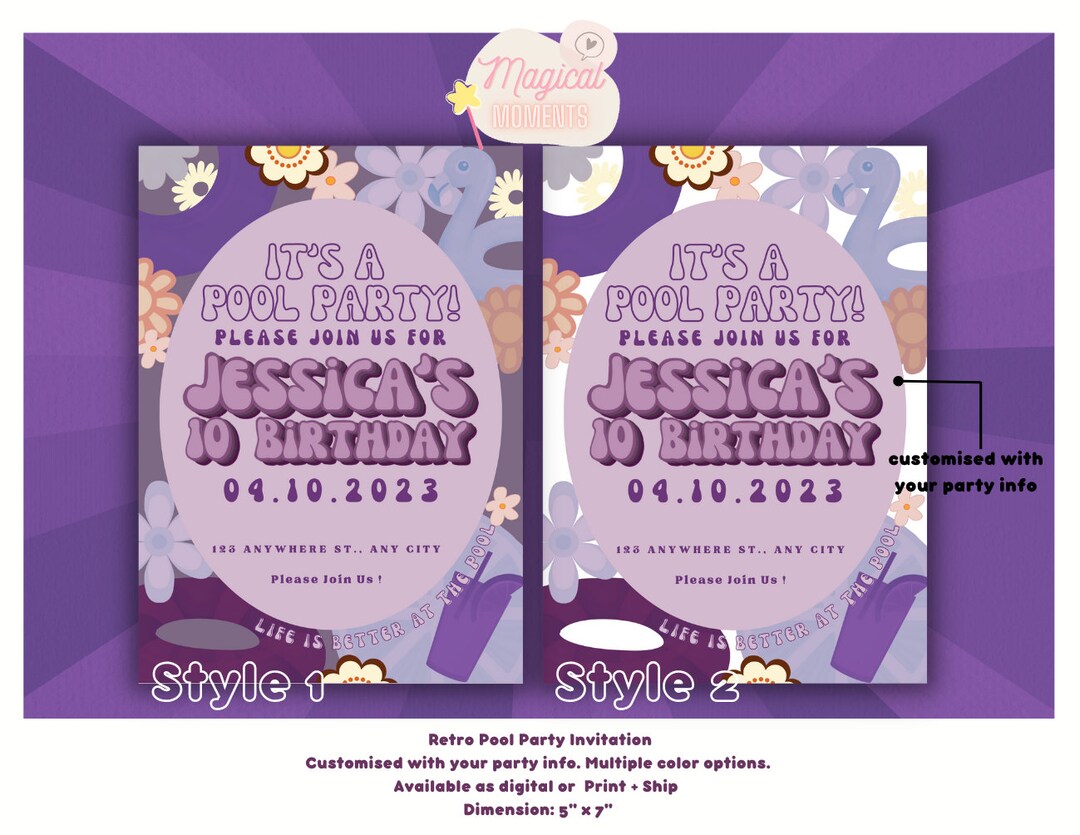 Retro Pool Party Invitation - Customised With Your Party Information - Etsy