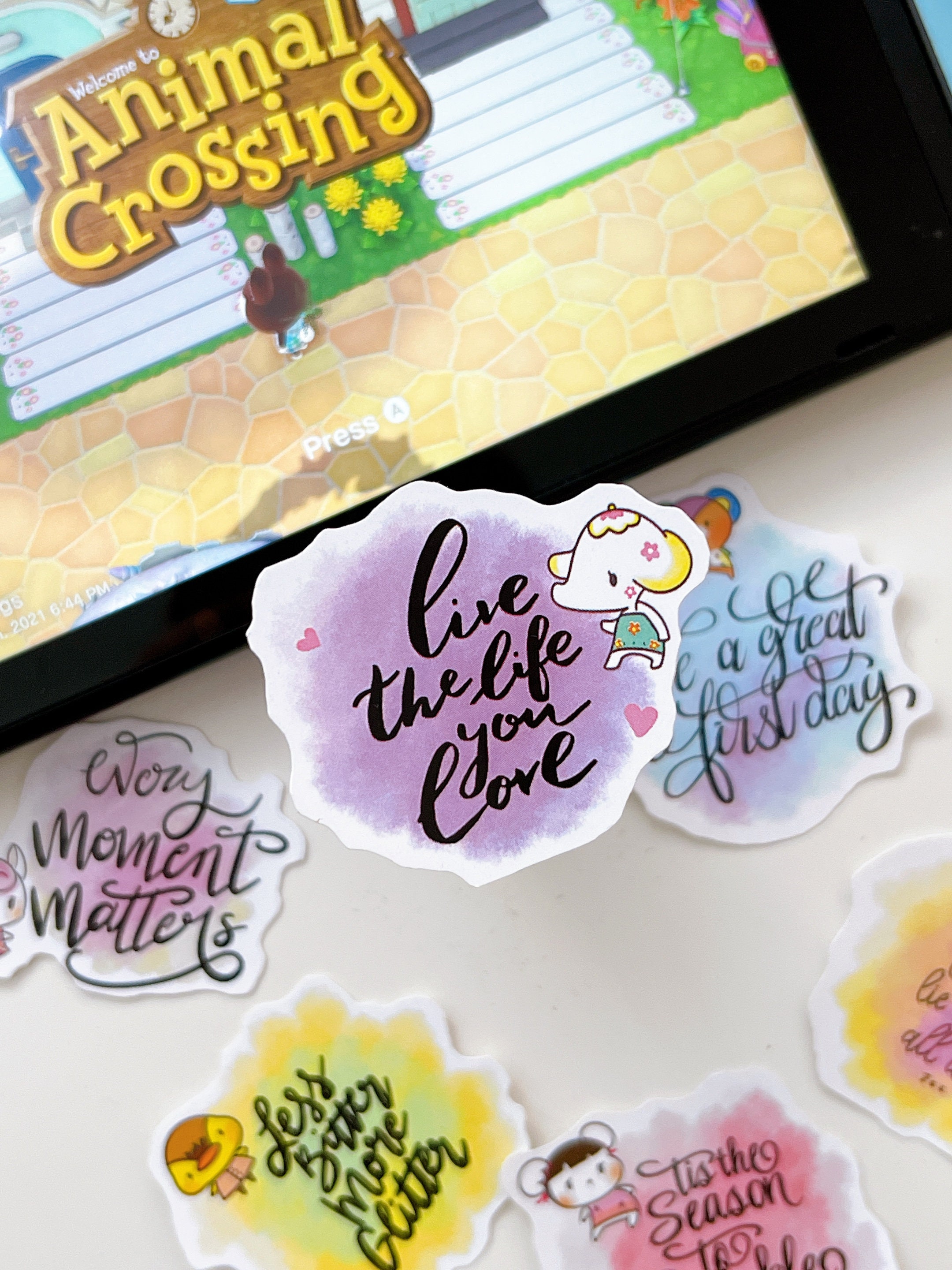 ACNH Inspired Hand Lettering Sticker Set set of 6 With Gift Packaging ...