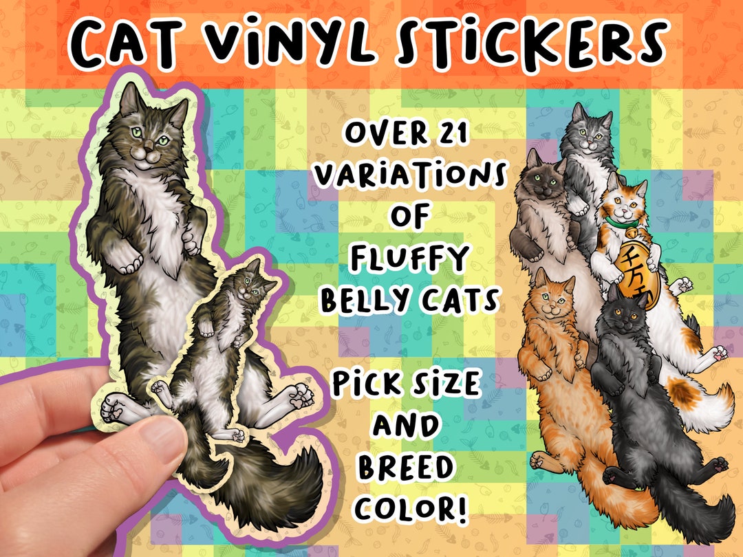 Fluffy Cat Sticker Vinyl Waterproof Sticker White Cat Orange Tuxedo Cat ...