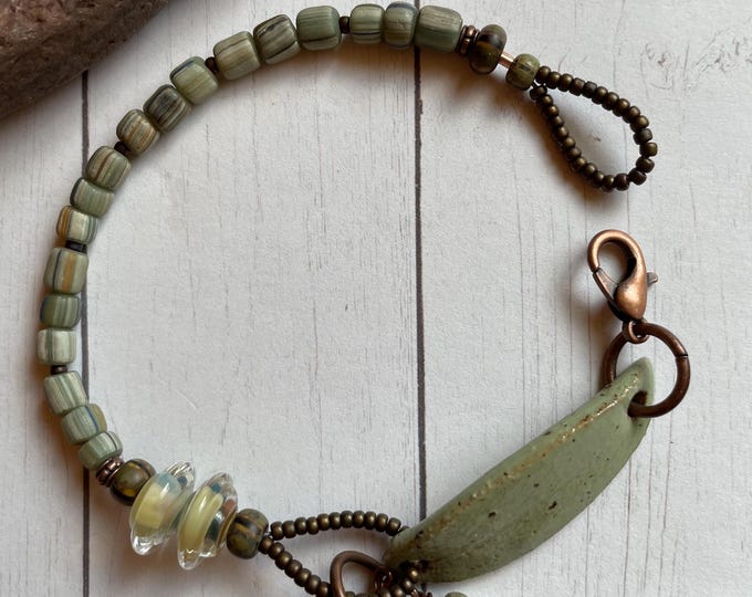 Tranquility…sage Green Beaded Bracelet Java Glass Beads Fits 7-1/2 ...