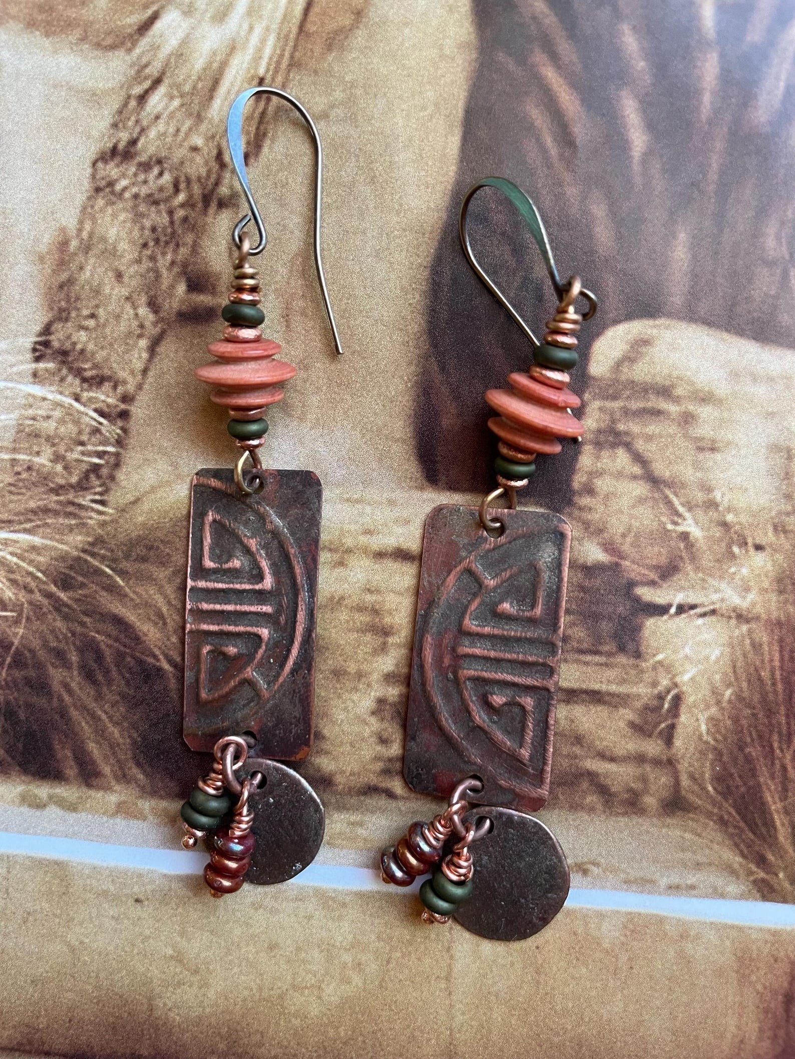 Copper Zen Dangle Earrings With Wood Beads, Boho Style - Etsy