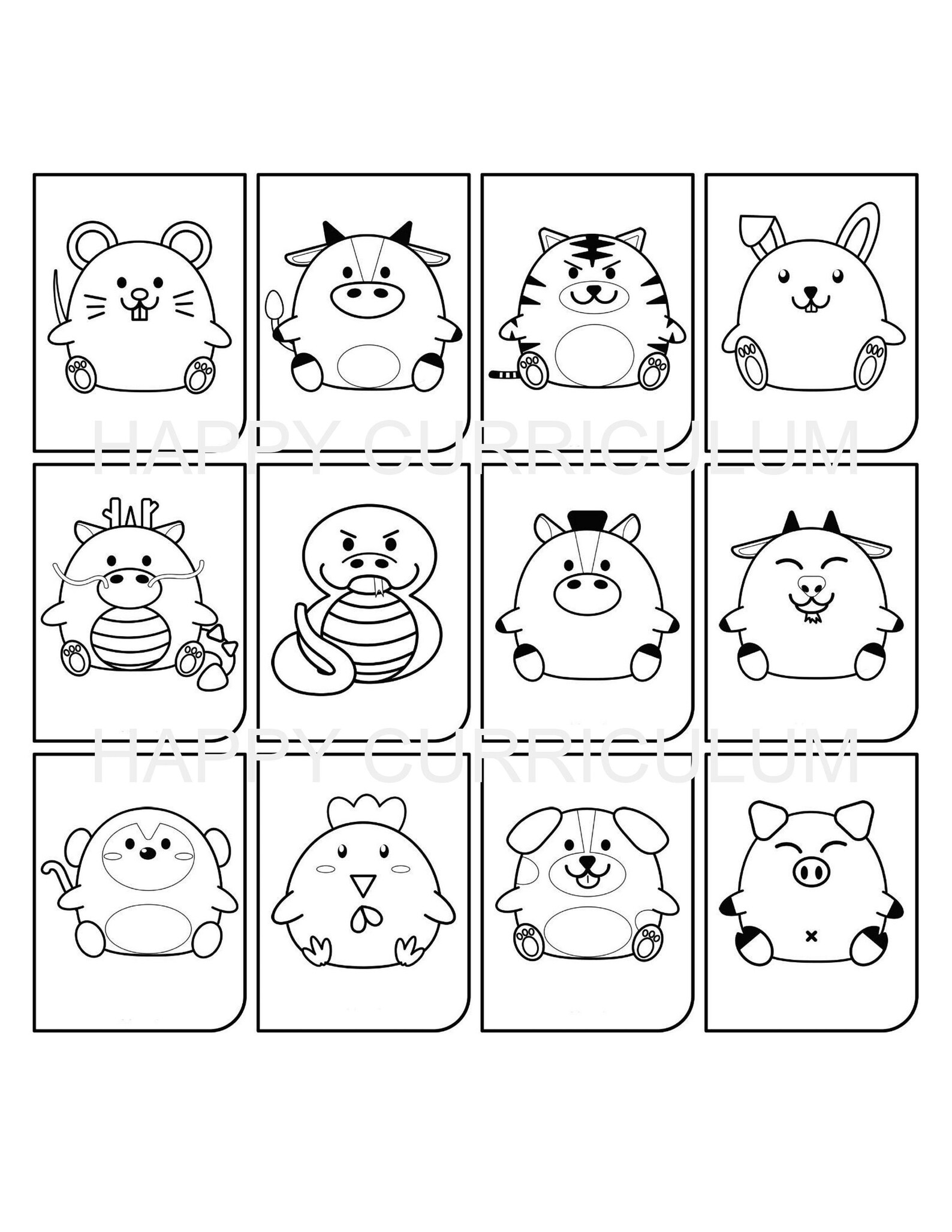 Chinese Zodiac Cute Animals Coloring Pages - Etsy